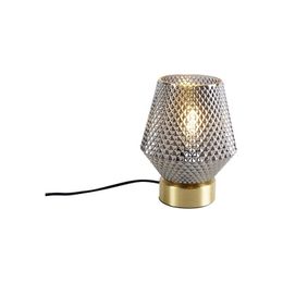 Qazqa - Art Deco Tischlampe Messing mit Rauchglas - Karce - Gold/Messing