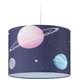 Hängelampe Kinderzimmer, Lampenschirm mit Planeten, h x d: 140 x 35 cm, E27, Pendelleuchte für Kinder, bunt - Relaxdays