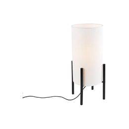 Qazqa - Design Tischlampe schwarz mit Leinenschirm weiß - Rich - Weiß