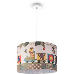 Paco Home - Pendelleuchte Kinderzimmer Deckenlampe Stoff Lampenschirm Rund Dschungel Pendelleuchte - Weiß, Design 2 (Ø45,5 cm)