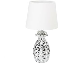 Tischlampe Ananas, mit Stromkabel, Stoff Lampenschirm, originell, Dekolampe, h x ø: 47 x 25 cm, silber-weiß - Relaxdays