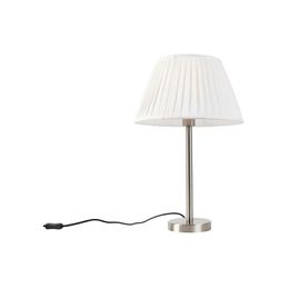 Qazqa - Klassische Tischlampe Stahl mit plissiertem Schirm weiß 35 cm - Simplo - Weiß