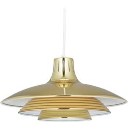 Hängelampe, Metall, Moderne Lampe mit rundem Schirm, HxD: 102 x 36 cm, E27, Küche, Schlaf- & Wohnzimmer, gold - Relaxdays