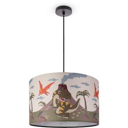 Paco Home - Pendelleuchte Kinderzimmer Deckenlampe Stoff Lampenschirm Rund Dschungel Pendelleuchte - Schwarz, Design 3 (Ø45,5 cm)