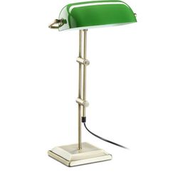 Bankerlampe grün, Tischlampe Glas, Dekolampe Retro, Tischlampe Messing Optik, HxBxT: 52 x 27 x 18 cm, bronze - Relaxdays