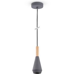 Paco Home - Pendelleuchte Esstisch Lampe Küche Wohnzimmer Lampenschirm Stahl Holz GU10 Grau, Ø9cm