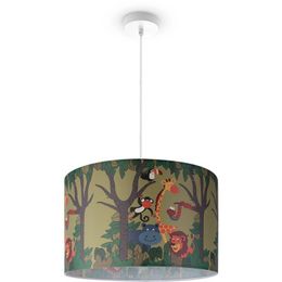 Paco Home - Pendelleuchte Kinderzimmer Deckenlampe Stoff Lampenschirm Rund Dschungel Pendelleuchte - Weiß, Design 4 (Ø45,5 cm)