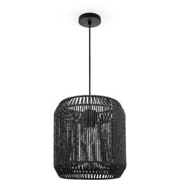 Paco Home - Pendelleuchte Esstisch Hängelampe Esszimmer Lampe E27 Papier Boho Rattan Pendelleuchte - Schwarz, Schwarz (Ø28cm)