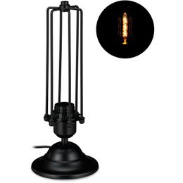 Tischlampe Industrial, schmale Nachttischlampe aus Metall, Vintage Design, E27-Fassung, 33 x 13 cm, schwarz - Relaxdays