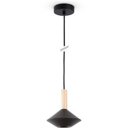 Paco Home - Pendelleuchte Esstisch Lampe Küche Wohnzimmer Lampenschirm Stahl Holz GU10 Schwarz, Ø17cm