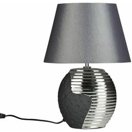 Beliani Tischlampe Schwarz und Silber Porzellanfuß Stoffschirm langes Kabel mit Schalter Modern Glamourös - Grau