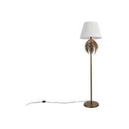 Qazqa - Vintage Stehlampe Gold mit Faltenschirm weiß 45 cm - Botanica - Weiß