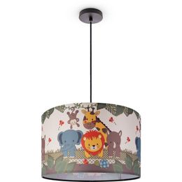 Paco Home - Pendelleuchte Kinderzimmer Deckenlampe Stoff Lampenschirm Rund Dschungel Pendelleuchte - Schwarz, Design 1 (Ø45,5 cm)