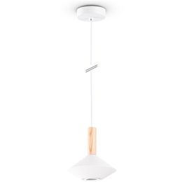 Paco Home - Pendelleuchte Esstisch Lampe Küche Wohnzimmer Lampenschirm Stahl Holz GU10 Weiß, Ø17cm