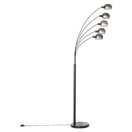 Qazqa Design Stehlampe schwarz mit Rauchglas 5-flammig - Sixties Marmo - Schwarz