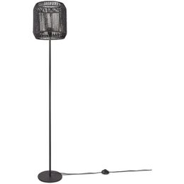 Stehlampe Modern Wohnzimmer Schlafzimmer Rattan Optik Boho Korb Stehleuchte E27 Einbeinig Schwarz, Schwarz (Ø28 cm) - Paco Home