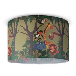 Paco Home - Pendelleuchte Kinderzimmer Deckenlampe Stoff Lampenschirm Rund Dschungel Design 4 (Ø45,5 cm), Deckenleuchte - Weiß