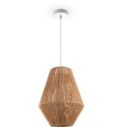 Pendelleuchte Esstisch Hängelampe Esszimmer Lampe E27 Papier Boho Rattan Pendelleuchte - Weiß, Natur (Ø30cm) - Paco Home