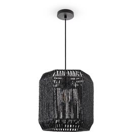 Paco Home Pendelleuchte Esstisch Papier Boho Hängelampe Esszimmer Lampe E27 Rattan Pendelleuchte - Schwarz, Schwarz (Ø24cm)