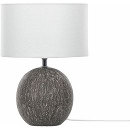 Beliani Tischlampe mit Keramikfuß Schwarz 56 cm Langes Kabel mit Schalter Klassischer Lampenschirm aus Baumwolle Jute in Weiß Wohnzimmer Schlafzimmer - Weiß