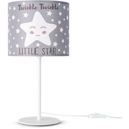 Paco Home - Tischleuchte Kinderzimmer Stofflampenschirm Rund Wandleuchte Mond Sterne E14 Tischleuchte - Weiß, Design 3 (Ø18 cm)