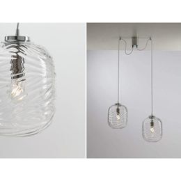 meineWunschleuchte - led Pendelleuchte 2 flammig Ø24cm Wellenmuster Klarglas Transparent