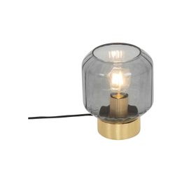 Qazqa - Design Tischlampe Messing mit Rauchglas - Stiklo - Gold/Messing