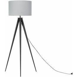 Beliani Stehlampe Schwarz Metall 156 cm runder Stoffschirm in Grau Dreibeinig langes Kabel mit Schalter Modernes Design - Schwarz