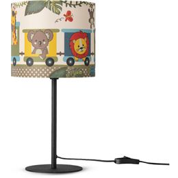 Paco Home - Tischlampe Kinderzimmer Nachtisch Lampe Stoffschirm Wandleuchte RundTiere Tischleuchte - Schwarz, Design 2 (Ø18 cm)