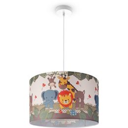 Paco Home - Pendelleuchte Kinderzimmer Deckenlampe Stoff Lampenschirm Rund Dschungel Pendelleuchte - Weiß, Design 1 (Ø45,5 cm)