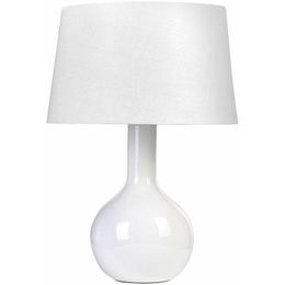 Beliani Tischlampe Weisser Keramikfuß Stoffschirm Glänzend Nachttischlampe Schreibtischlampe Klassisches Design - Weiß