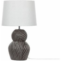 Beliani Tischlampe mit Keramikfuß Schwarz 63 cm Streifenmuster Kabel mit Schalter Lampenschirm aus Baumwolle / Jute in Weiß Wohnzimmer Schlafzimmer - Weiß