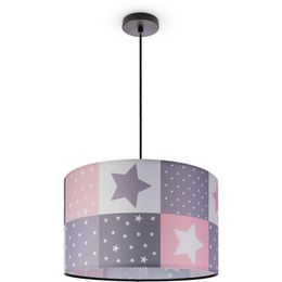 Paco Home - Deckenlampe Kinder Pendelleuchte Kinderzimmer Stoffschirm Rund Bunt Baby E27 Pendelleuchte - Schwarz, Pink (Ø45,5cm)