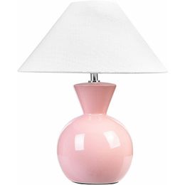 Beliani Tischlampe Rosa Keramik Glänzend Sockel Stoffschirm Nachttischlampe Schreibtischlampe Modernes Design - Weiß