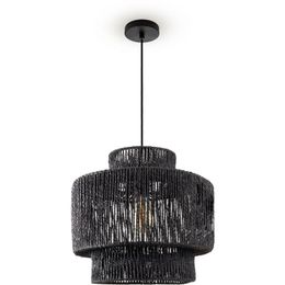 Paco Home - Pendelleuchte Esstisch Papier Boho Hängelampe Esszimmer Lampe E27 Rattan Pendelleuchte - Schwarz, Schwarz (Ø40cm)