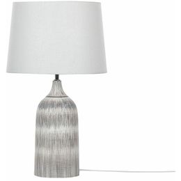 Beliani Tischlampe mit Keramikfuß Grau 66 cm Langes Kabel mit Schalter Klassischer Lampenschirm aus Baumwolle Jute in Weiß Wohnzimmer Schlafzimmer - Grau