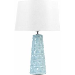 Beliani Tischlampe Blau Keramik Glänzend Leinen Nachttischlampe Schreibtischleuchte Modernes Design - Blau