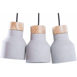 Beliani - Hängeleuchte Grau Beton und Holz 3-flammig Schirme in Glockenform Industrie Stil - Heller Holzfarbton