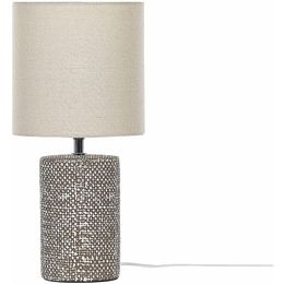 Beliani Tischlampe mit Keramikfuß Braun 43 cm Langes Kabel mit Schalter Klassischer Lampenschirm aus Baumwolle Jute in Beige Wohnzimmer Schlafzimmer - Beige