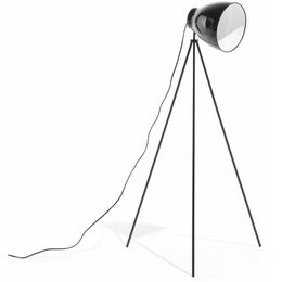 Beliani Stehlampe Schwarz Metall 128 cm Scheinwerfer-Look verstallbarer Schirm Dreibeinig langes Kabel mit Schalter Retro Design - Schwarz