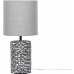 Beliani Tischlampe mit Keramikfuß Grau 43 cm Langes Kabel mit Schalter Klassischer Lampenschirm aus Baumwolle Jute Trommelform Wohnzimmer Schlafzimmer - Grau