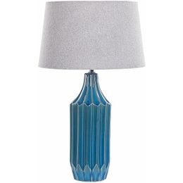 Beliani Tischlampe Blau Keramik 56 cm mit grauem Schirm langes Kabel mit Schalter Wohnzimmer Medernes Design - Grau