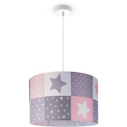 Paco Home - Deckenlampe Kinder Pendelleuchte Kinderzimmer Stoffschirm Rund Bunt Baby E27 Pendelleuchte - Weiß, Pink (Ø45,5cm)