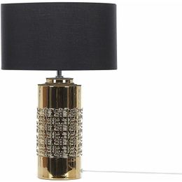 Beliani Tischlampe Gold 48 cm Keramiksockel Glänzend Kabel mit Schalter Lampenschirm in Schwarz Schlafzimmer Wohnzimmer Glamourös - Schwarz