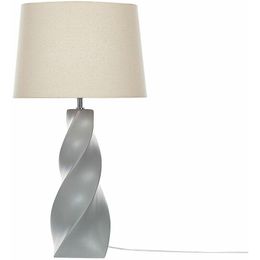 Beliani Tischlampe Keramikfuß Grau 71 cm geometrisches Motiv Kabel mit Schalter Lampenschirm aus Jute und Baumwolle Cremeweiß Wohnzimmer Schlafzimmer - Grau