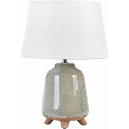 Beliani Tischlampe grau Keramik 46 cm Weißer kegelförmiger Schirm Handgefertigt Nachttisch Wohnzimmer Schlafzimmer Beleuchtung - Weiß