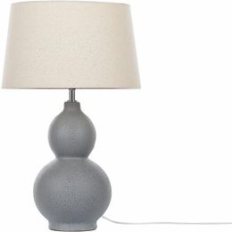 Beliani Tischlampe mit Keramikfuß Grau 56 cm Trommelform Langes Kabel mit Schalter Lampenschirm aus Baumwolle / Jute in Beige Wohnzimmer Schlafzimmer - Grau