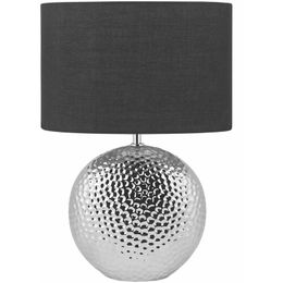 Beliani Tischlampe Silber Keramik 51 cm Stoffschirm Schwarz Trommelform Kugelfuß Kabel mit Schalter Modern Glamourös für Schlafzimmer Wohnzimmer Flur