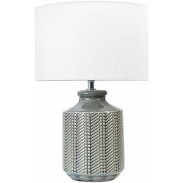 Beliani Tischlampe Grau Keramik 44 cm weißer Trommelschirm handgefertigt Geometrisches Muster Nachttisch Wohnzimmer Schlafzimmer Beleuchtung - Grau