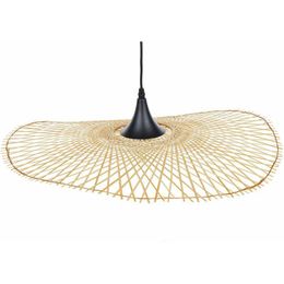 Beliani - Hängeleuchte heller Holzfarbton 128 cm aus Bambusholz/ Metall mit gebogenem Lampenschirm für Wohnzimmer Esszimmer Modernes Design - Schwarz